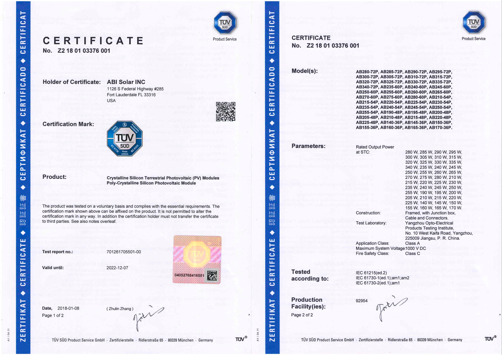 Certificates & Documents – ABi-Solar
